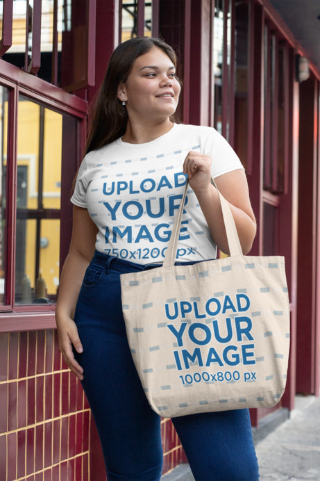 Placeit - Plus Size Mockup Featuring a Woman with a T-Shirt and a ...