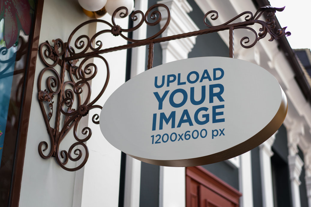 Placeit - Oval-Shaped Sign Mockup for a Store
