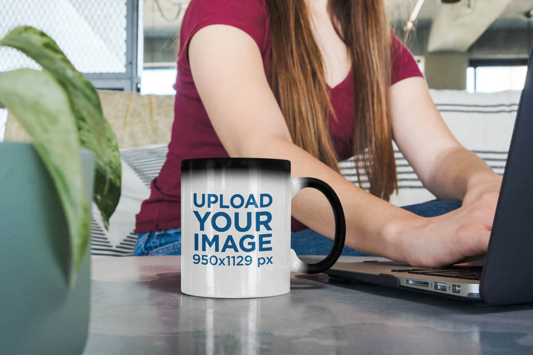Placeit - 11 oz Magic Mug Mockup Featuring a Woman at Work