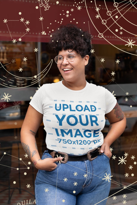 Placeit - Mockup of a Tattooed Woman Wearing a Plus Size Tee