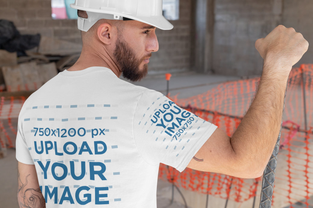 Placeit - Back-View Mockup of a Worker Man Wearing a Tee with a ...