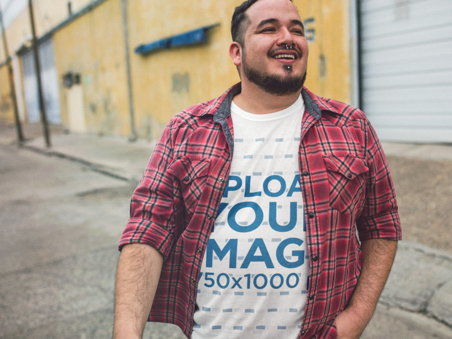 Placeit - Plus Size T-Shirt Mockup Featuring a Hispanic Man with a ...