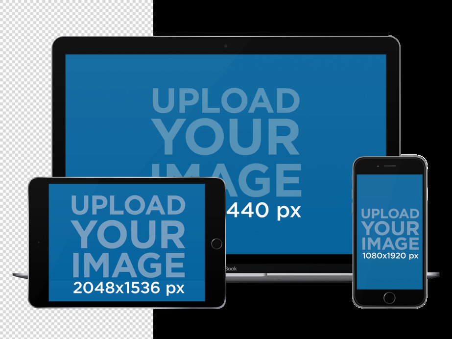 Placeit - Front View Mockup of an iPad Mini and iPhone with a MacBook Pro