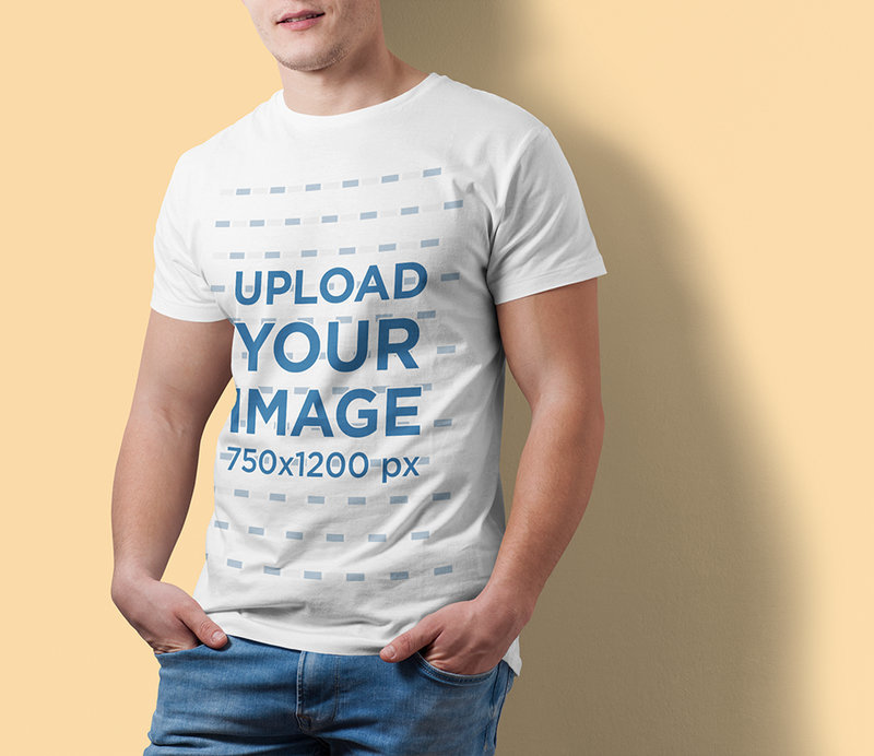 Placeit - Cropped Faced Mockup of a Man Wearing a Customizable T-Shirt ...