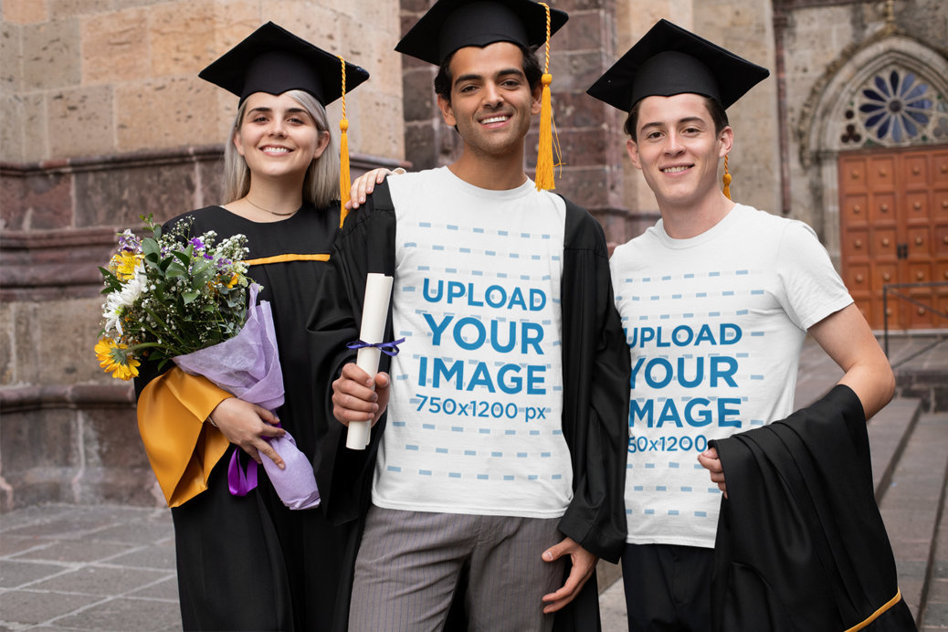 Placeit - T-Shirt Mockup Featuring Three Happy Friends on Their ...