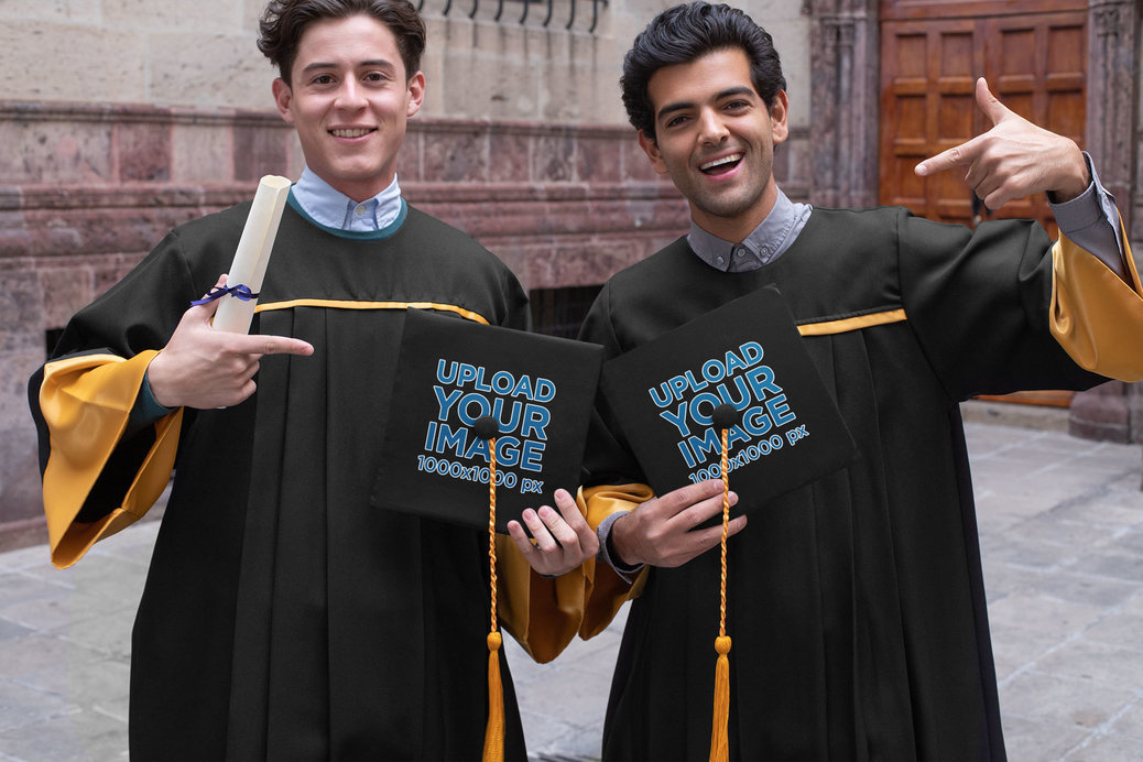 Placeit - Graduation Cap Mockup Featuring Two Graduates