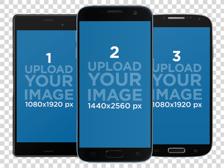 Placeit - 3 Black Android Phones Mockup in Portrait Position Over a ...