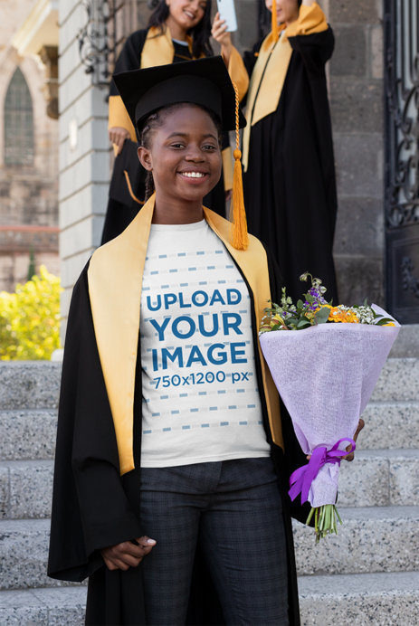 Placeit - T-Shirt Mockup of a Smiling Young Woman on Graduation Day