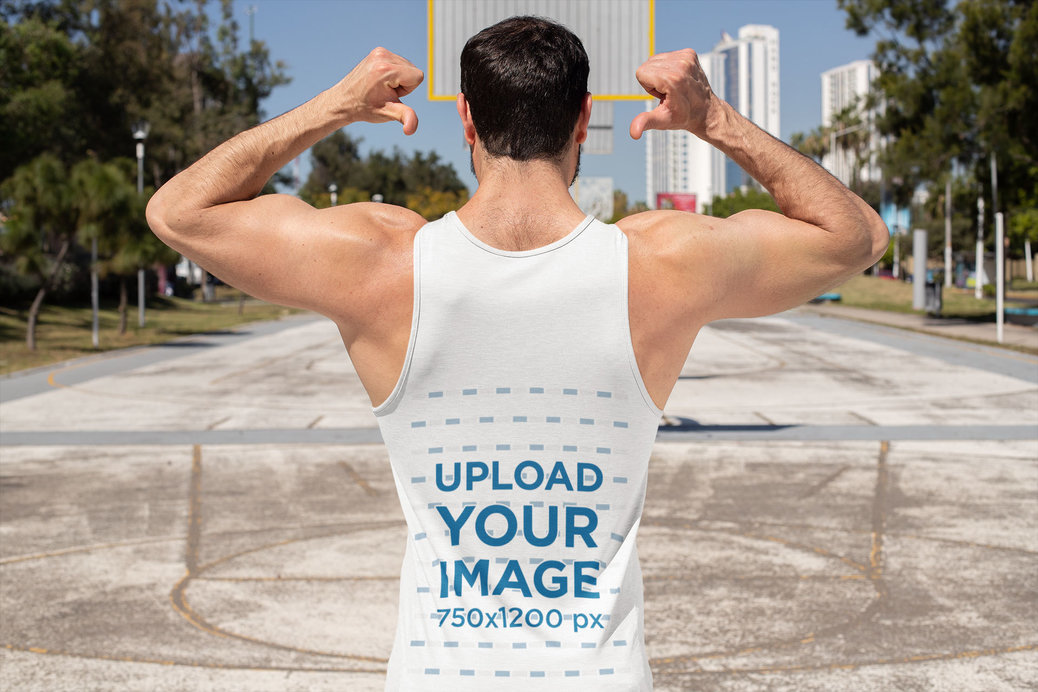 Placeit - Back View Mockup Featuring a Muscled Man Pointing at His ...