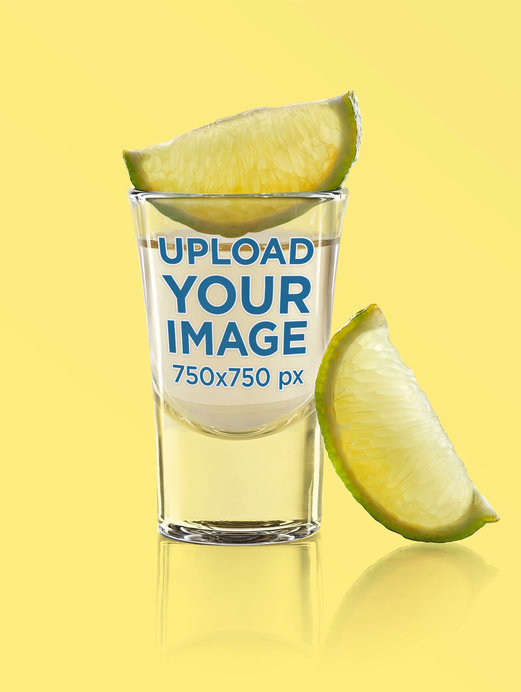 Placeit - Shot Glass Mockup with Lime Slices and a Customizable Background