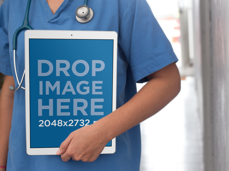 Placeit - iPad Pro Health Mockup Featuring a Medical Assistant Holding ...