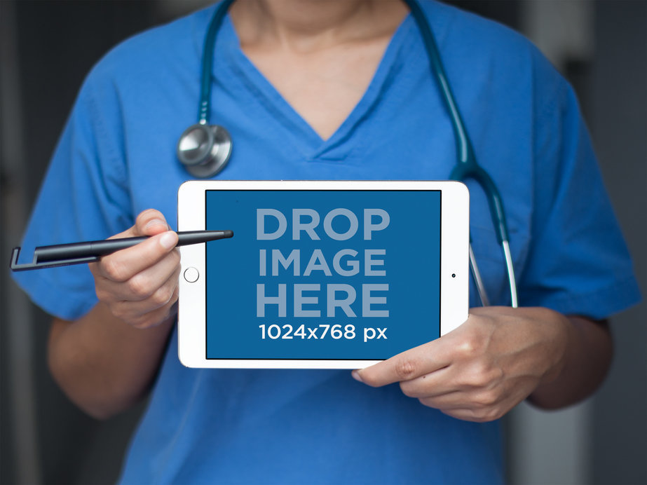 Placeit - Mockup of a Female Doctor Showcasing an iPad Pro in Landscape ...