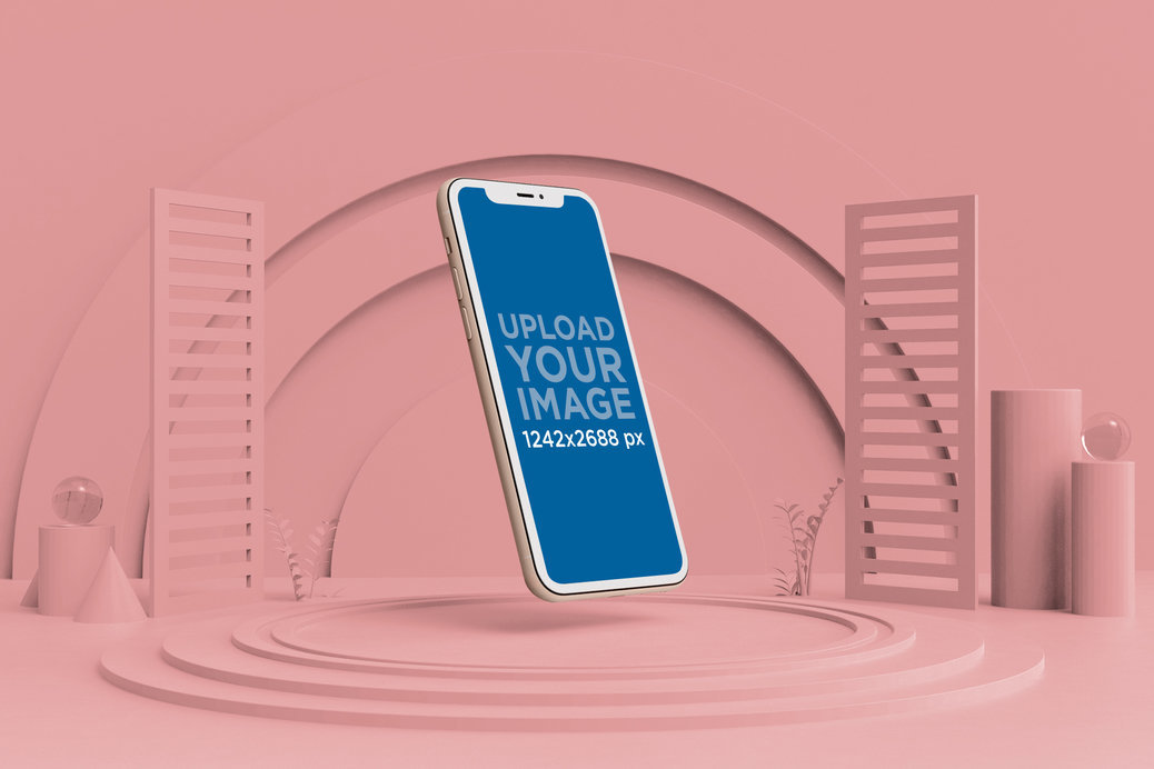 Placeit - Mockup of an iPhone Floating in a 3D Environment