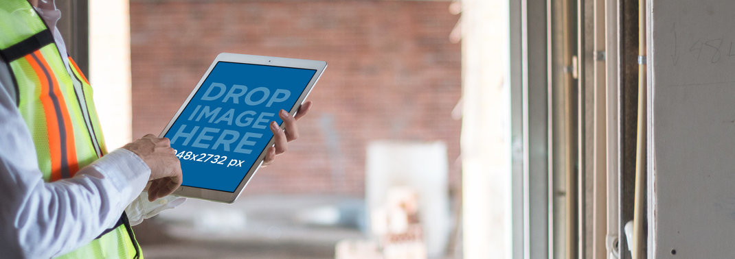 Placeit - iPad Pro Mockup of a Construction Worker on Site
