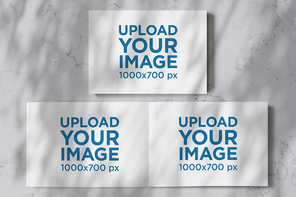 Placeit - Mockup Featuring Two Horizontal Magazines on a Plain Surface