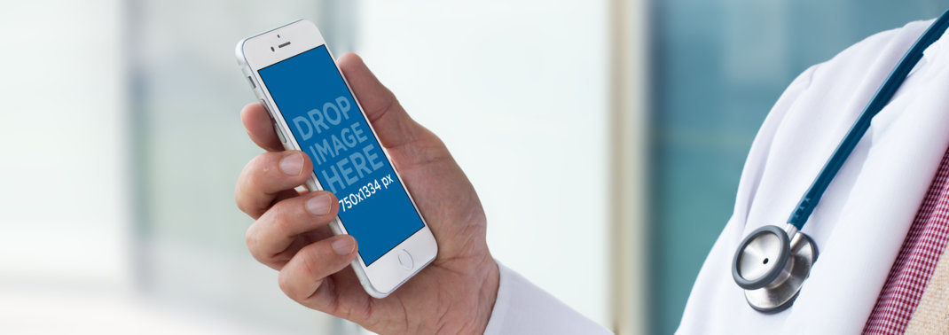 Placeit - White iPhone Mockup of a Doctor at a Hospital