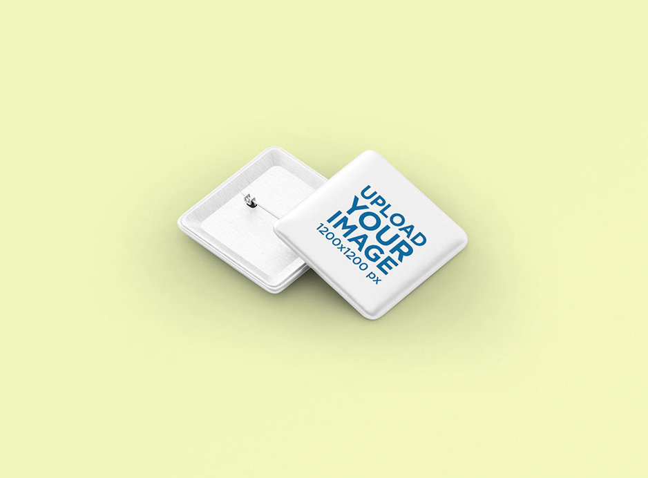 Placeit - Minimal Square Pin Button Mockup With a Customizable Background