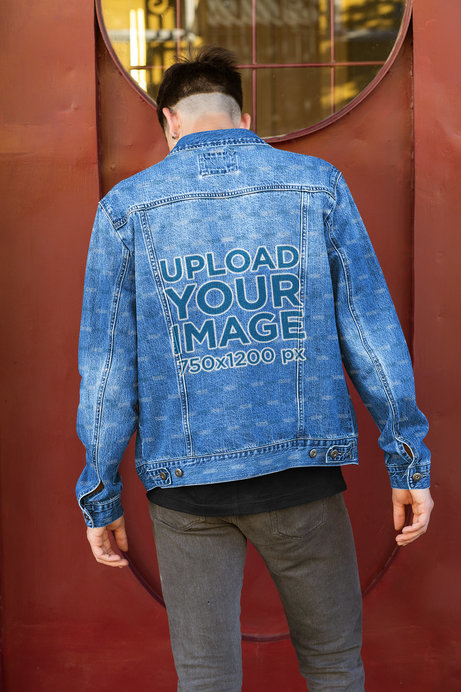 Placeit - Back-View Mockup of a Man Wearing a Denim Jacket