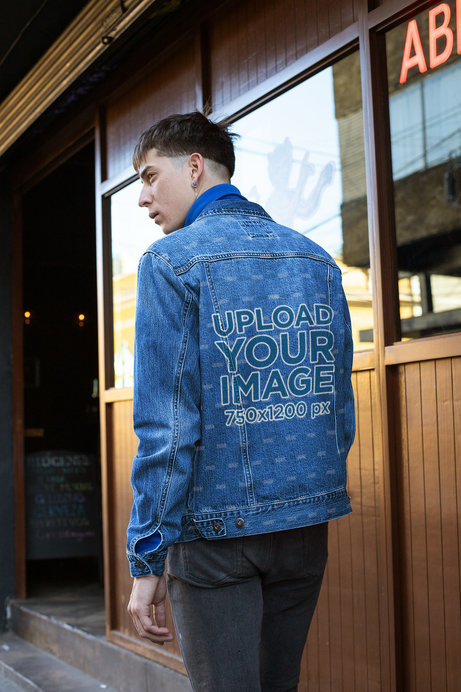 Placeit - Back View Mockup of a Serious Man Wearing a Sublimated Denim ...