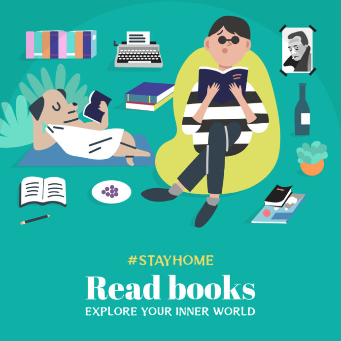 Placeit - Instagram Post Creator Featuring a Man Reading with His Dog