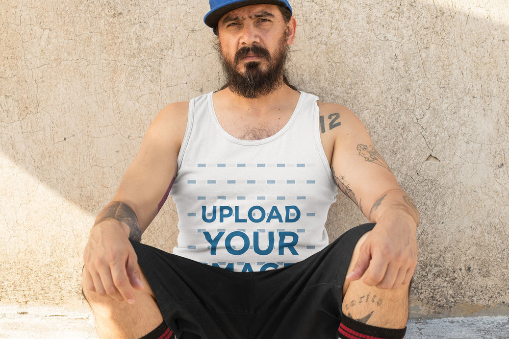 Placeit - Mockup of a Tough Man Wearing a Tank Top