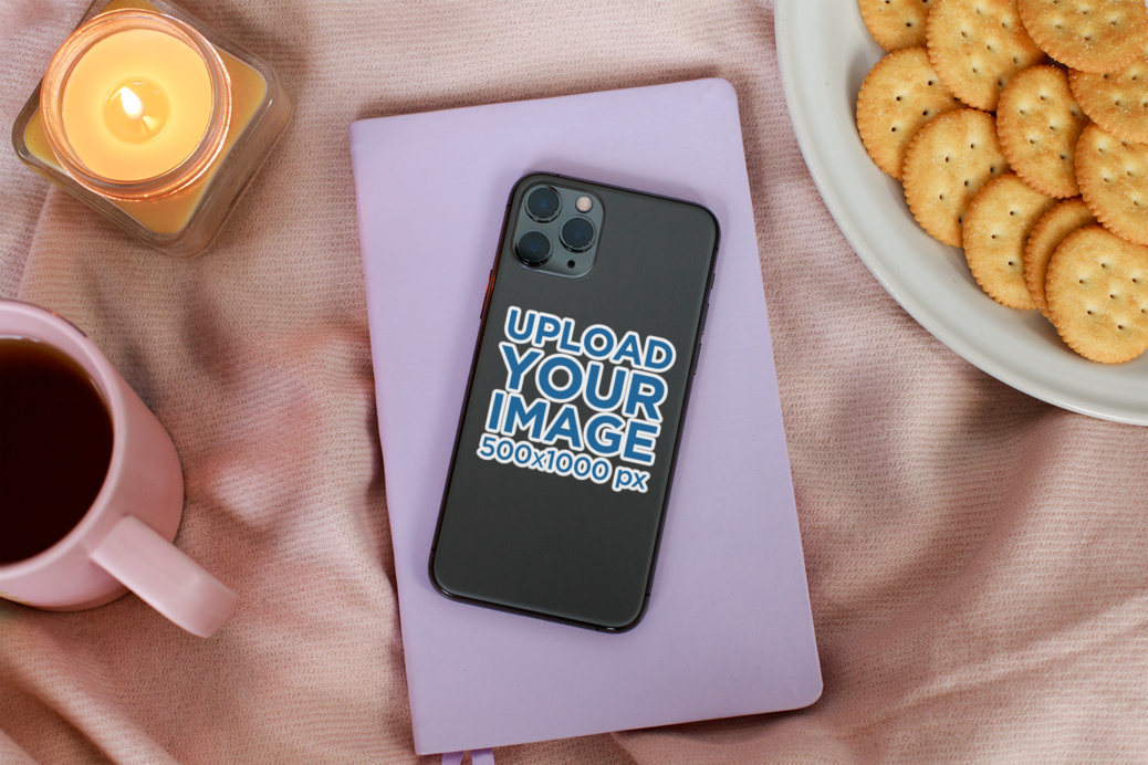 Placeit - Sticker Mockup Featuring an iPhone 11 Pro and a Calm Setting