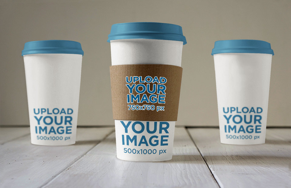 Placeit - Mockup of Three Coffee Cups with Customizable Lids