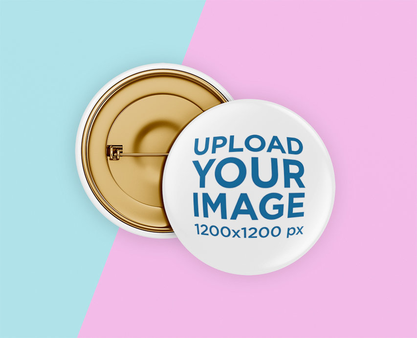 Placeit - Mockup of a Round Pin Against a Two-Color Background