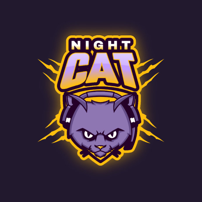 Placeit - Gaming Logo Template Featuring a Night Cat Graphic