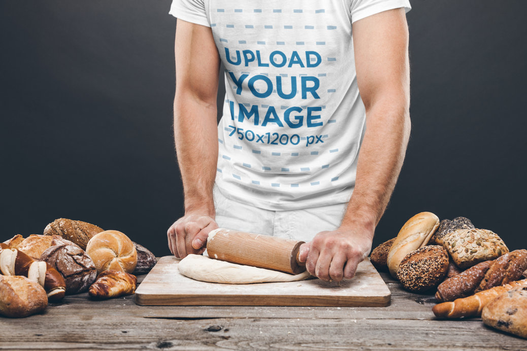 Placeit - T-Shirt Mockup of a Man Making Bread