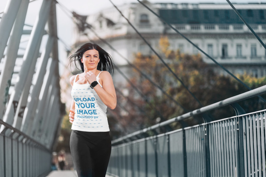 Placeit - Activewear Mockup of a Woman with a Tank Top Jogging