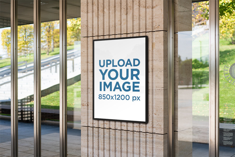 Placeit - Mockup Featuring a Framed Poster Placed on a Column