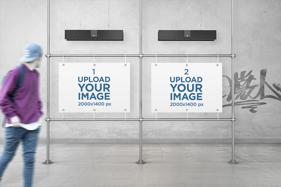 Placeit - Mockup of Two Horizontal Posters in an Urban Gallery