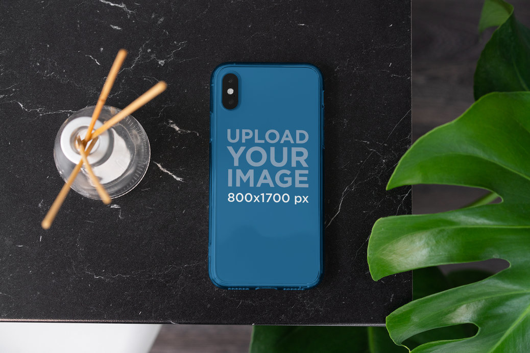 Placeit - Mockup of a Clear Phone Case Placed on a Tabletop