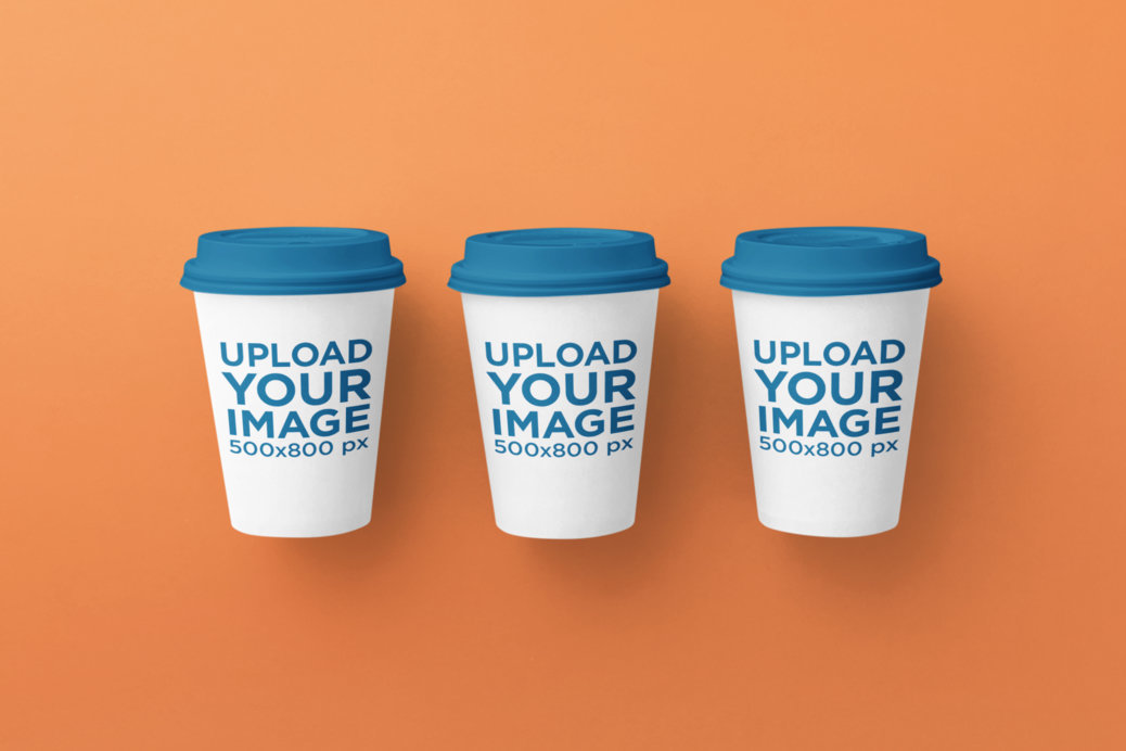 Placeit - Mockup of Three Coffee Cups Against a Plain Backdrop