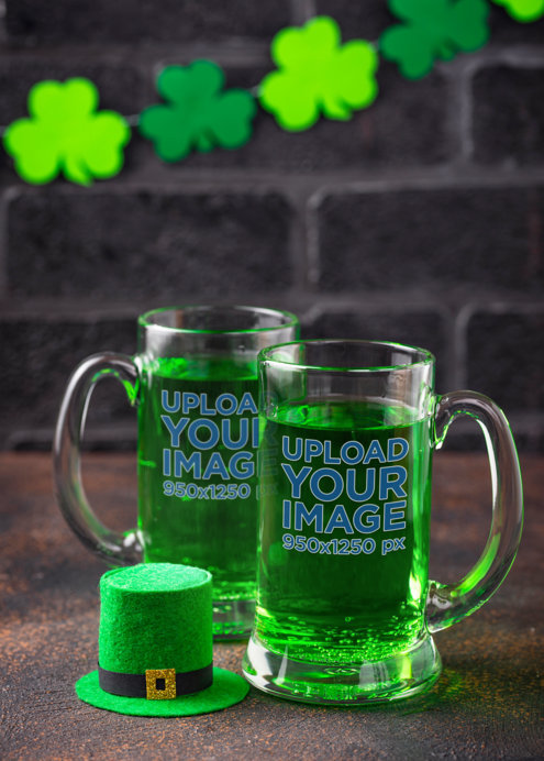 Placeit - Beer Glass Mockup Featuring a St Patrick's Day Theme