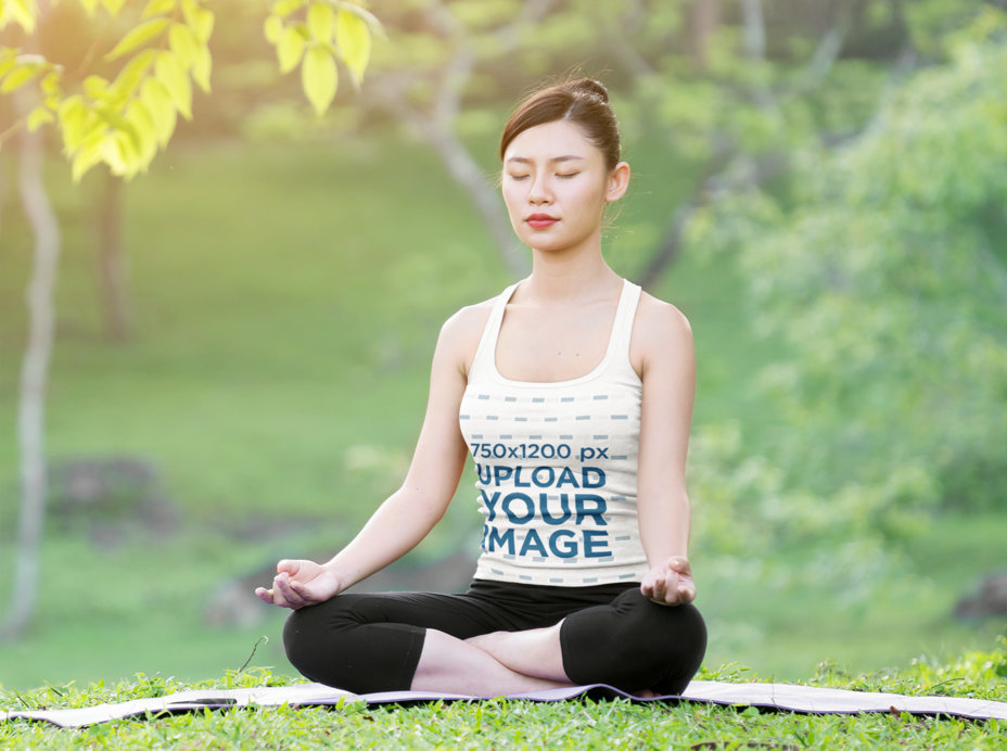 Placeit - Tank Top Mockup a Woman Doing Morning Meditation in a Natural ...