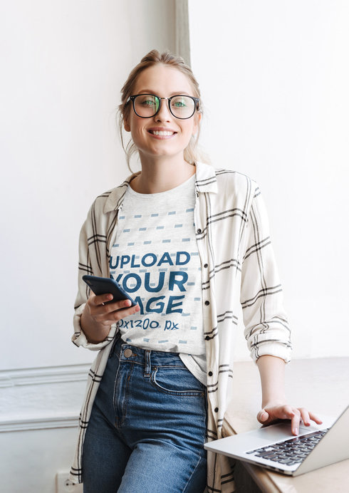 Placeit - Tee Mockup of a College Student Studying at Home