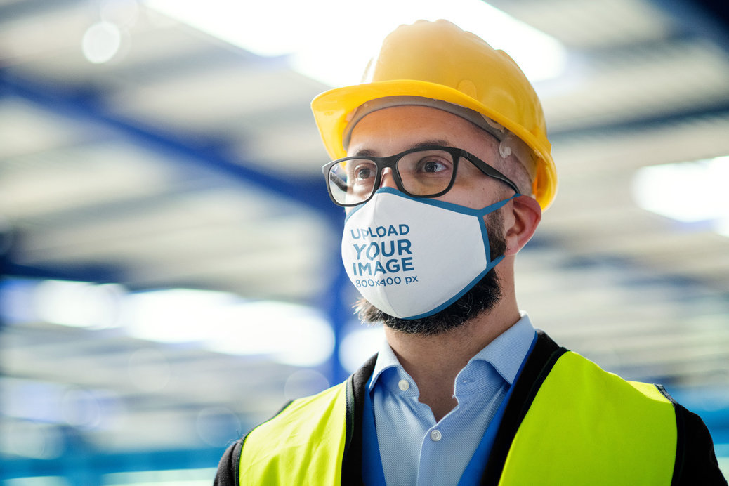 Placeit - Mockup of a Civil Engineer Wearing a Face Mask at Work