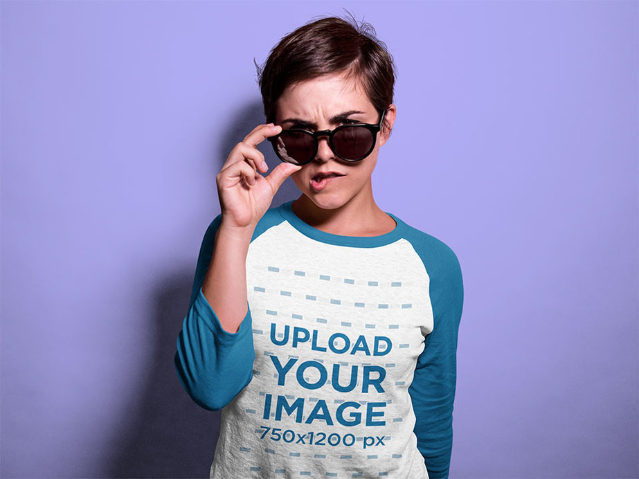 Placeit - Raglan 3/4 Sleeve Tee Mockup of a Young Woman With Sunglasses ...