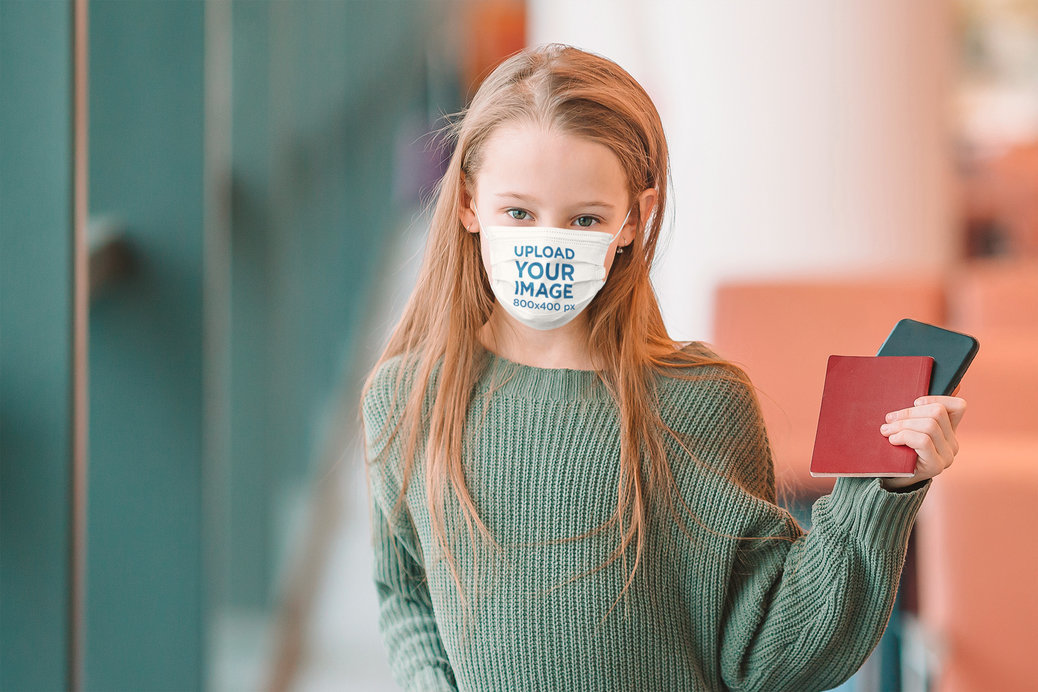 Placeit - Face Mask Mockup Featuring a Girl at School