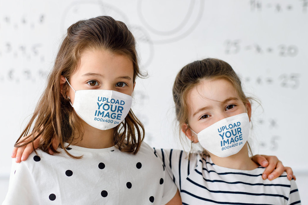 Placeit - Face Mask Mockup Featuring Two Girls Standing in Front of a ...