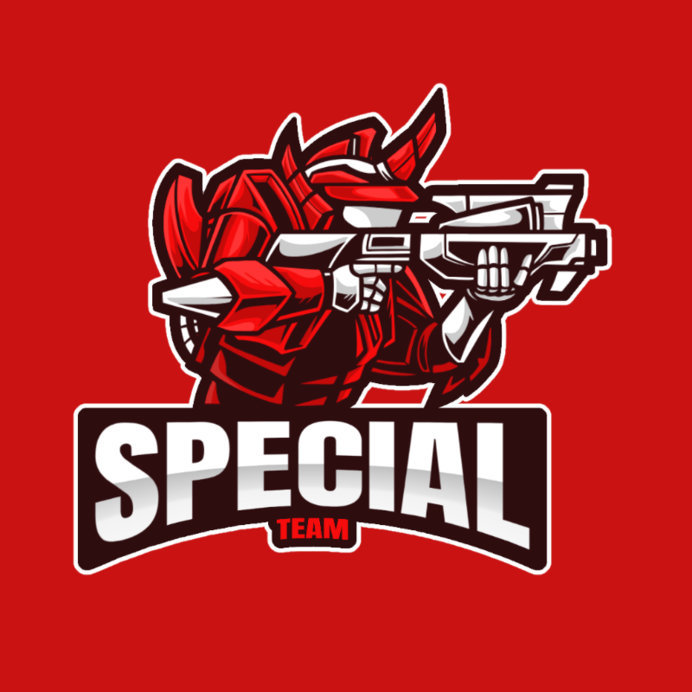 Placeit - Gaming Team Logo Creator Featuring a Red Robot with a Rifle