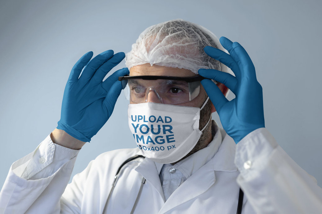 Placeit - Face Mask Mockup of a Doctor Wearing Special Equipment