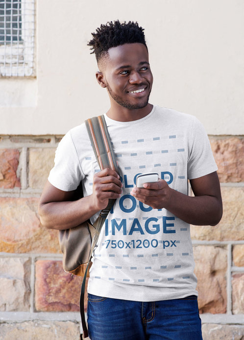 Placeit - Mockup Featuring a College Student Waiting Outside of His ...