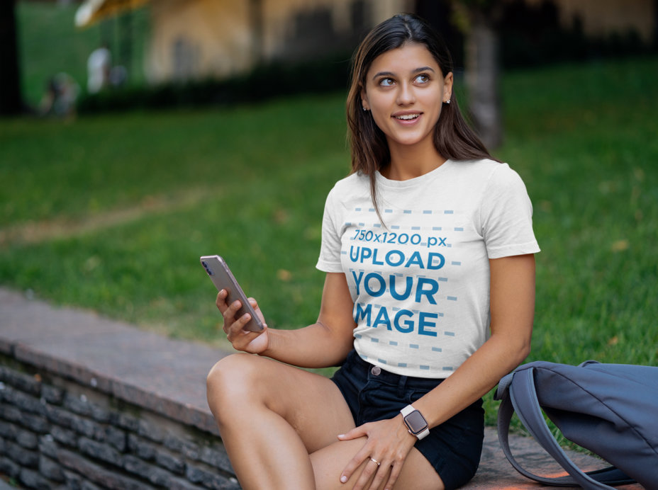 Placeit - T-Shirt Mockup Featuring a Female College Student