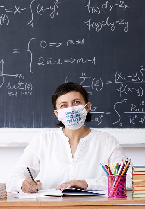Placeit - Mockup of a Math Teacher Wearing a Face Mask
