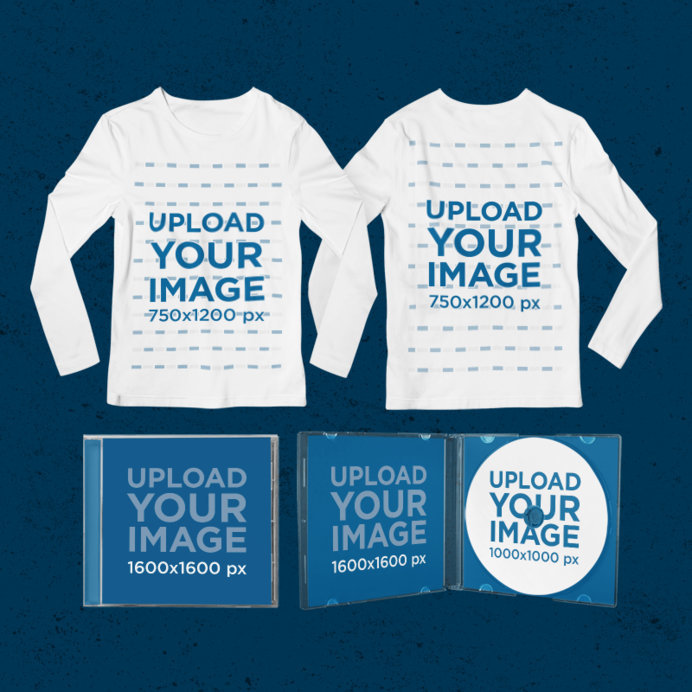 Placeit - Mockup of a Musician's Merch Bundle Featuring Long Sleeve ...