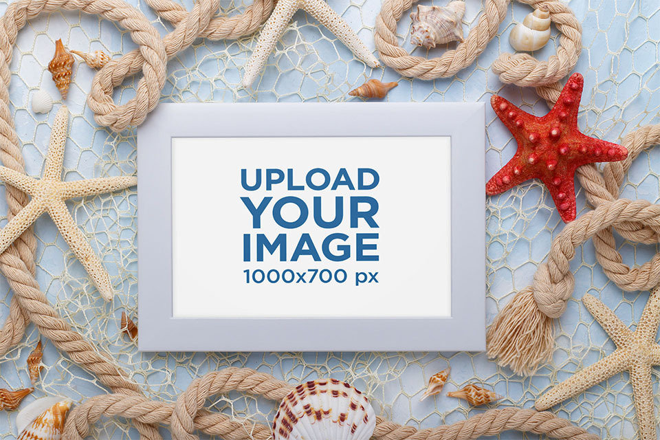 Placeit - Mockup of an Art Print Featuring Sea-Themed Decorations