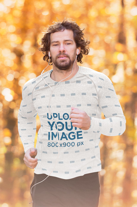 Placeit - Long Sleeve Tee Mockup of a Fit Man Running in Nature